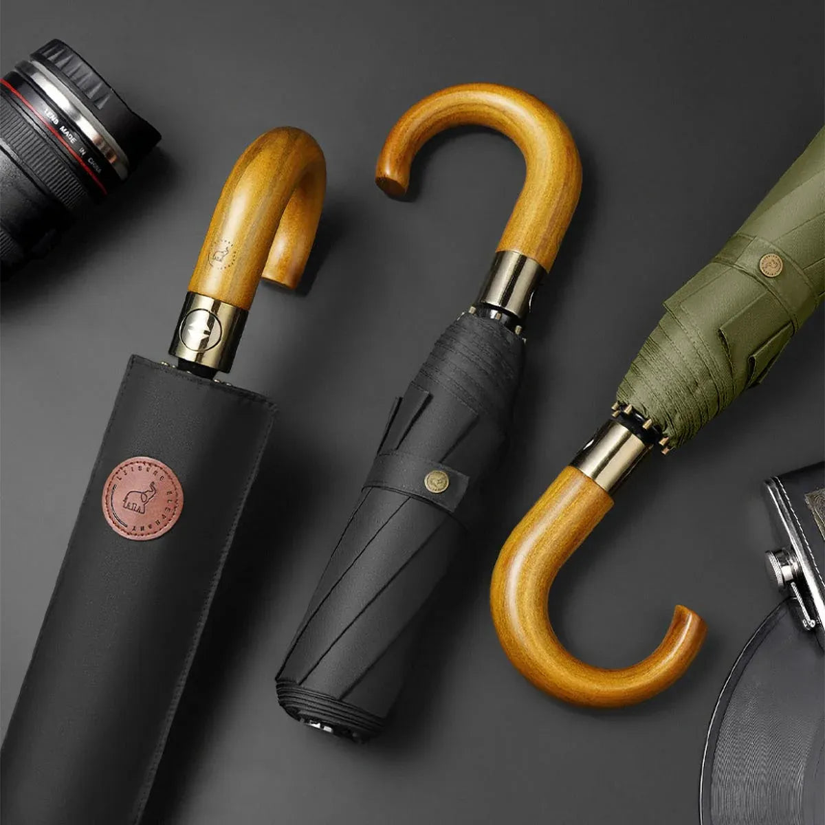 Storm Proof Folding Umbrella | Automatic & Wood Handle | Exclusaro